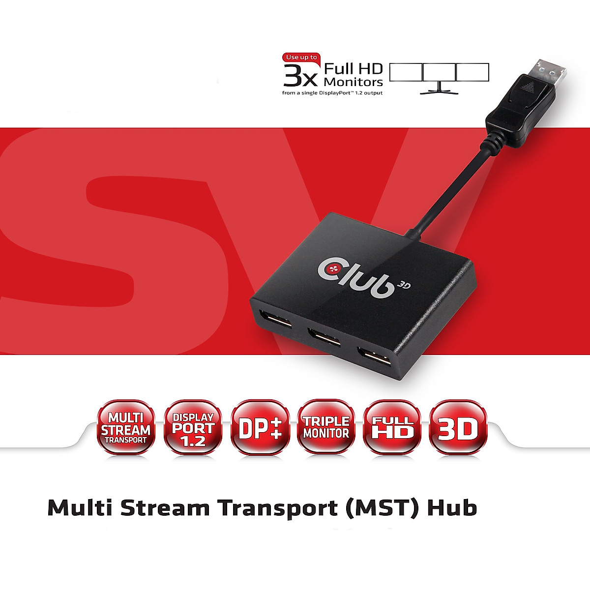 Club3D DisplayPort 1.2 to 3 DisplayPort Multi-Display MST Hub (CSV-5300A)