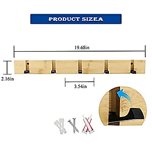 Potaosey Wood Wall Coat Rack, Wood Wall Mounted Coat Rack with 5 Hook,Folding Solid Bamboo Wood for Wall Hooks Rack for Bathroom,Bedroom,Entryway,Coat,Hat