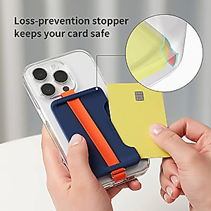 Sinjimoru Never Lose Your Cards Again! Silicone Card Holder with Loop, Finger Grip Strap for iPhone and Android Cell Phones ID Credit Card Wallet Sleeve for Phone Cases. Sinji Loop Wallet Navy 200