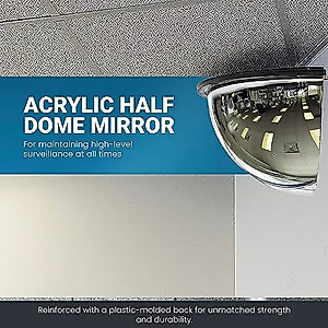 18” Acrylic Bubble Half Dome Mirror with Black Rim, Round Indoor Security Mirror for Driveway Safety Spots, Outdoor Warehouse Side View, Circular Wall Mirror for Office Use - Vision Metalizers (DPB1812)