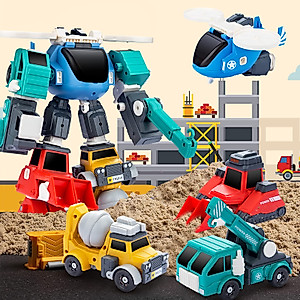Karjoefar Toys for 3+ Year Old Boys- 4 in 1 Take Apart Robot Toys, Magnetic Assemble Transform Robot, STEM Building Toddler Car Transform Toys for Kids, Birthday Gifts 3-7