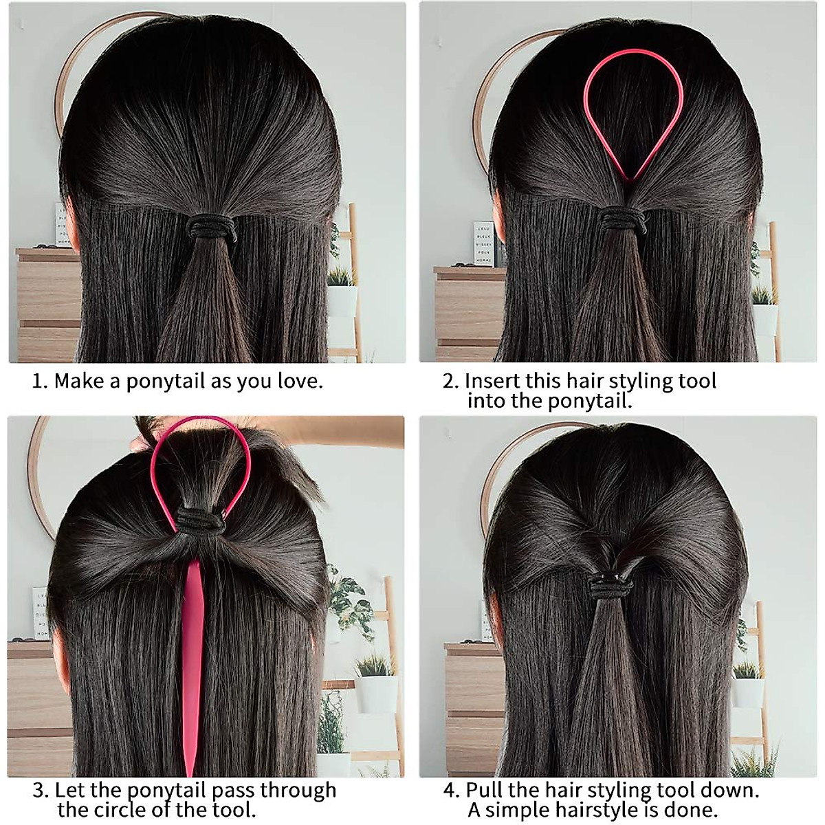 TsMADDTs Hair Braiding Tools Set, 8PCS Topsy Tail Tools, 8PCS French Centipede Braiders for French Twist Plait Ponytail, 10PCS Black Hair Ties Bulk