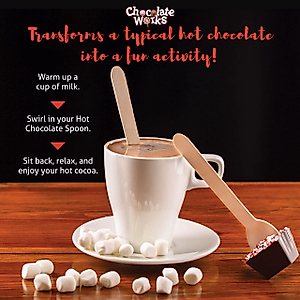 Hot Chocolate Spoons by Chocolate Works, Flavor Variety Pack - Belgian Dark Chocolate, Milk Chocolate & Marshmallows, Peppermint, Cocoa Bomb for Hot Chocolate