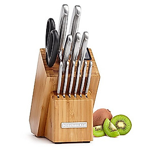 KitchenAid KKFSS14BO 14 Piece Classic Forged Series Brushed Stainless Steel Cutlery Set, Bamboo Wood