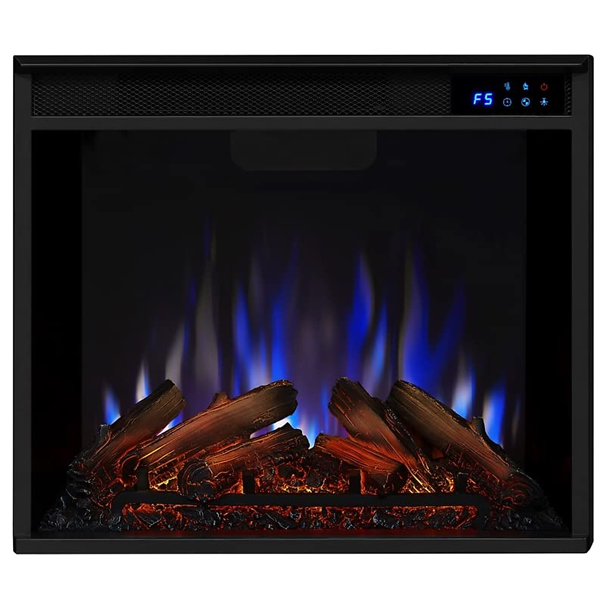 BOWERY HILL Solid Wood & Steel Electric Fireplace in Gray Finish