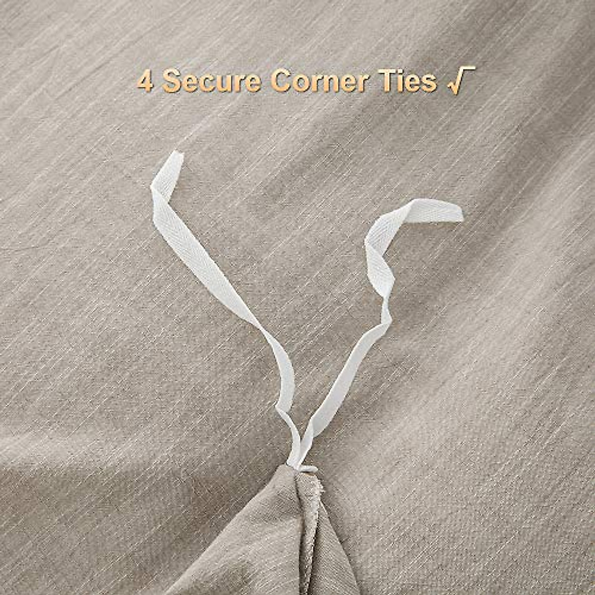 BFS HOME Stonewashed Cotton/Linen Duvet Cover King, 3-Piece Comforter Cover Set, Breathable and Skin-Friendly Bedding Set (Khaki, King)