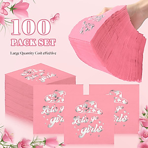 100 Pcs Let's Go Girls Napkins, Hot Pink Silver Foil Bachelorette Party Decorations Cocktail Napkins, Western Cowgirl Disco Last Bachelorette Bridal Shower Birthday Party Supply, 2 ply, 5 x 5"
