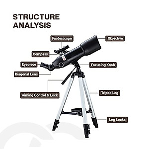 ZYXYYDS Telescopes for Adults Astronomy Beginners 80mm Telescopes with 10X Phone Mount Telescope Tripod and Case