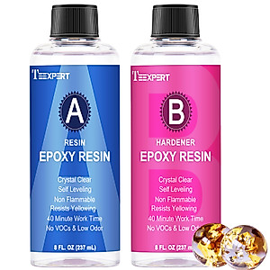 Teexpert Epoxy Resin Kit 16oz, Self-Leveling, Crystal Clear & Bubble-Free Epoxy Resin, Coating and Casting Resin for DIY Art, Jewelry, Coasters, Molds - 1:1 Easy Mix (8oz Resin and 8oz Hardener)