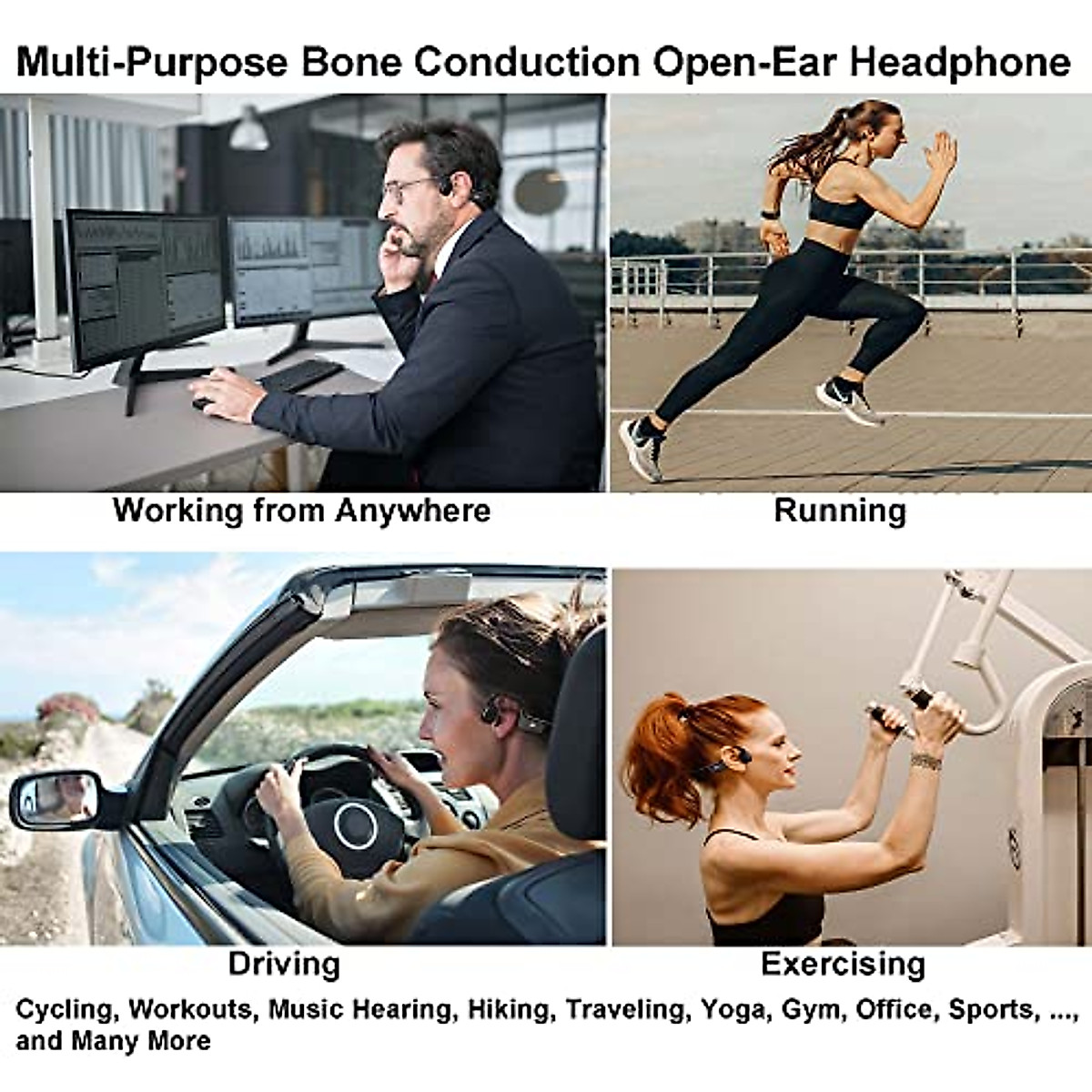 Bone Conduction Open-Ear Bluetooth Sport Headphones, Premium Wireless Over-Ear Earphones with Built-in Dual Mic works for Running, Workouts, Bicycling, Hiking, Gym, Driving, Office and Many More