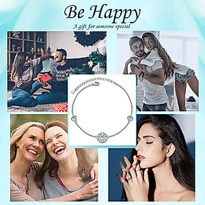 Yearace Sterling Silver Daisy Bracelets for Women, Created Moonstone Daisy Flower Bracelet Jewelry Gift, Adjustable Chain 7+2"