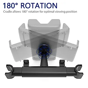 Geekria Car Headrest Mount Holder Gaming Accessories Compatible with Nintendo Switch/Switch OLED/Switch Lite/Cell Phone, or Other 5.5-10.5" Device, 180° Rotating Adjustable (Black)