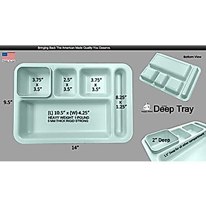 Happy Starla - Right-Hand Heavy Weight Extra Deep Tray 5-Compartment Cafeteria,Fast Food,Home,Events,Dinner Food Plate, 9.5" x 14" Made in USA (Mint)