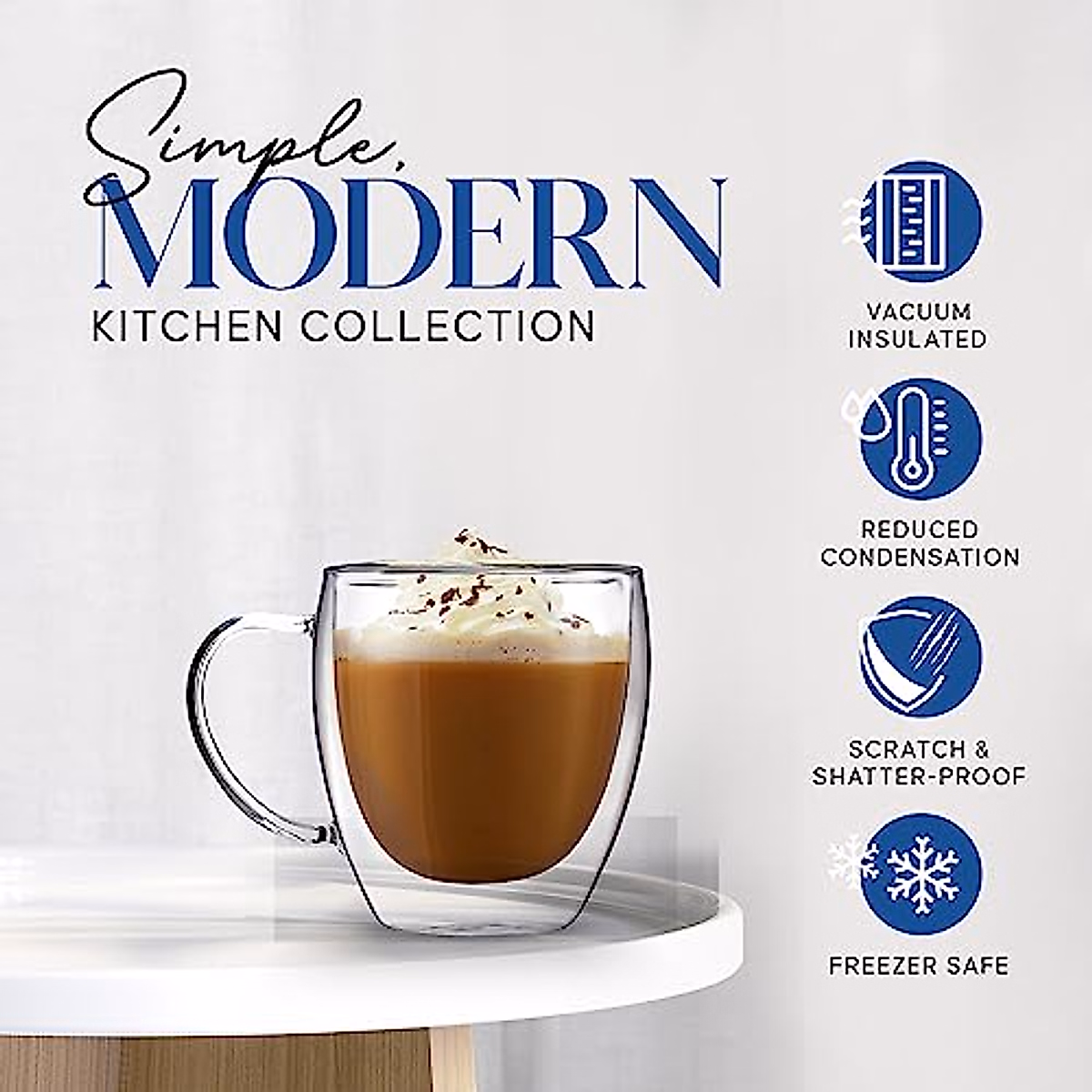 Kitchables Double Wall Glass Coffee Mugs Set of 4, 5oz with Handle Insulated Glass Coffee Mug without Handle, Clear Coffee Mugs, Tasas Transparente Para Café Bonitas