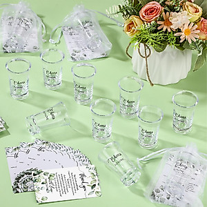 Uiifan 50 Sets Wedding Favors for Guests Wedding Short Glasses Cheers to Love Acrylic Clear Shot Glasses Plastic Glasses Wedding Thank You Cards with Organza Bags