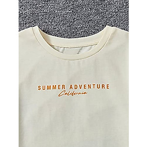 COZYEASE Boys' Oversized Letter Graphic Print Tee Top Round Neck Short Sleeve Casual Summer T Shirt Beige 10Y