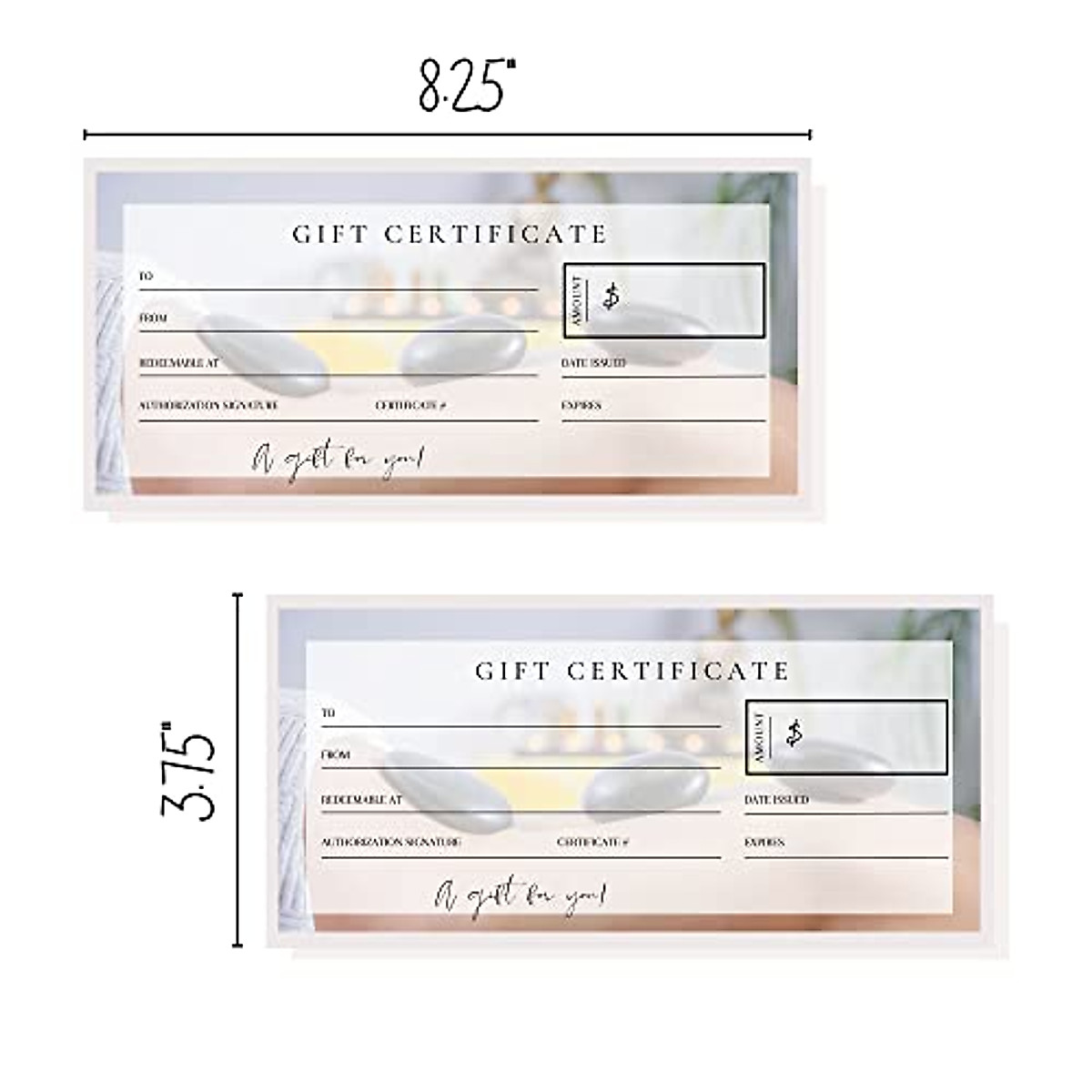 Blank Gift Certificates | 30 Pack | 3.75 x 8.25" inch Size Gift Card | Massage Therapy Supplies | Spa Supplies | Small Business Gift Certificate | Massage Therapy Hot Stone Design
