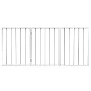 PETMAKER Pet Gate – Dog Gate for Doorways, Stairs or House– Freestanding, Folding, Accordion Style, Wooden Indoor Dog Fence (24-Inch, White)