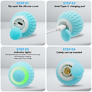 Pakoo Interactive Cat Toys Ball with LED Lights, Smart 360° Automatic Rolling Kitten Toys with Type-C Charge, Best Gift for Your Cat/Kitty