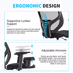 AFO Tall Drafting Chair with Adjustable Foot Ring, Ergonomic Lumbar Supportive Armrest High Resilience Sponge, Breathable Mesh, 360 Degree Swivel Rolling for Standing Desk, Dark Black