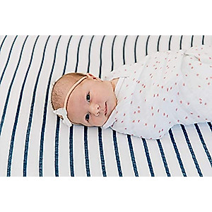 Red Rover Kids All-Cotton Muslin Fitted Crib Sheet- 52?x 28?x 9?- 100% Cotton - Machine Washable - Lightweight & Breathable - Playful Designs - Nursery, Crib, Bed - Unisex (Navy Stripe)