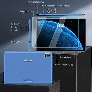 2023 Newest 128GB ROM + 6GB RAM Storage Tablet with Keyboard 10 Inch, Android 11 Tablet Newest Octa-core Processor, 2 in 1 Tablet with 1 Sim Slot+ 5G Dual WiFi network, 1920x1200 HD Display -Blue