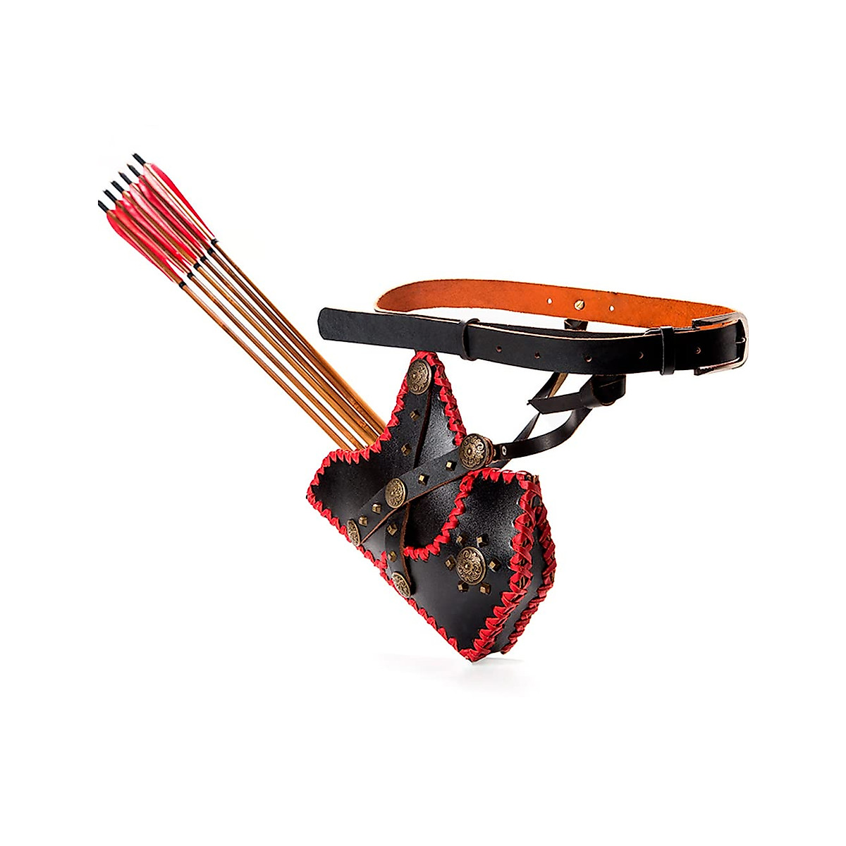 longbowmaker Archery Manchu Quiver Mounted Archery Side Quiver Black Cow Leather Archery Arrows Quiver Field Quiver