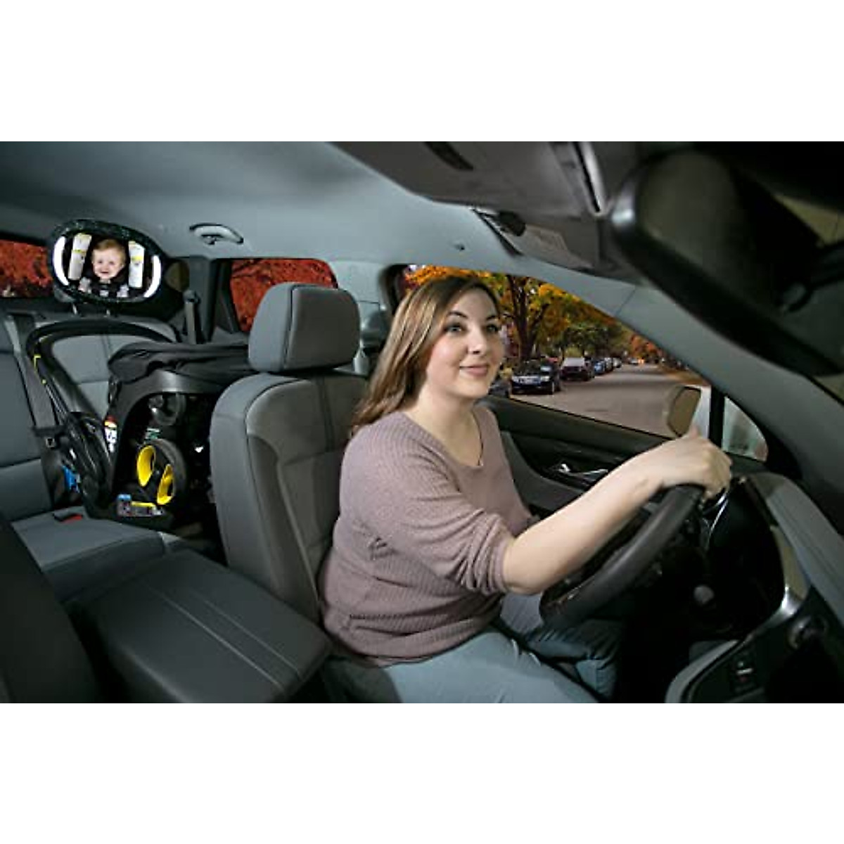 Nuby LED Light Backseat Baby Car Mirror with Remote Controlled Light, Wide View Shatter Resistant Mirror, Adjustable, Night Sky