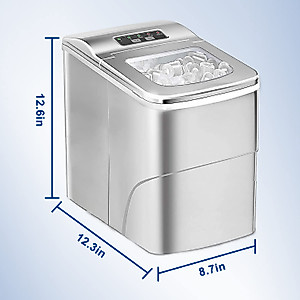 Smad Countertop Ice Maker Machine, Chewable Bullet Ice Chip Maker with Ice Scoop & Basket, 26 Lbs/Day, Silver