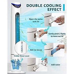 Evaporative Cooler - 46" Swamp Cooler with Remote, G-Ocean Air Cooler Fan with Night Light, 8H Timer, Oscillating, 3 Modes, 3 Speeds, 2 Ice Packs, Portable Air Conditioner for Home/Office/Outdoor