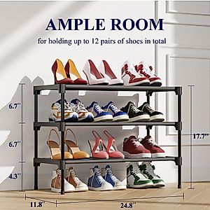 Kitsure Shoe Rack - Premium Non-Woven Shoe Rack Shelf, Shoe Organizer for Closet, Entryway, Garage & Corridor, Sturdy & Durable Long Stackable Shoe Shelves, Medium, Black