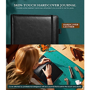 Ansopu Lined Journal Notebook for Writing, A5 100 GSM Thick Paper, Leather Hardcover Journal for Woman Men, Travel Journal Diary 160 Pages(5.75'' X 8.38'' Black)