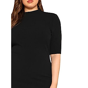 Floerns Women's Plus Size Mock Neck Short Sleeve Bodycon Pencil Midi Dress Black Pure 2XL