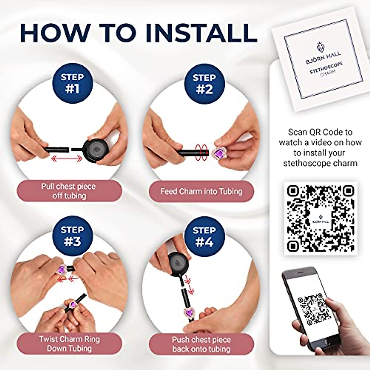 BJÖRN HALL Stethoscope Heart Charm | Fits littmann Classic III | Perfect Nurse Accessory for Work | Charmed Purple Love Heart Crystal Bling | Perfect Gift- Nurse RN RT Vet | Rose Gold - Purple Heart