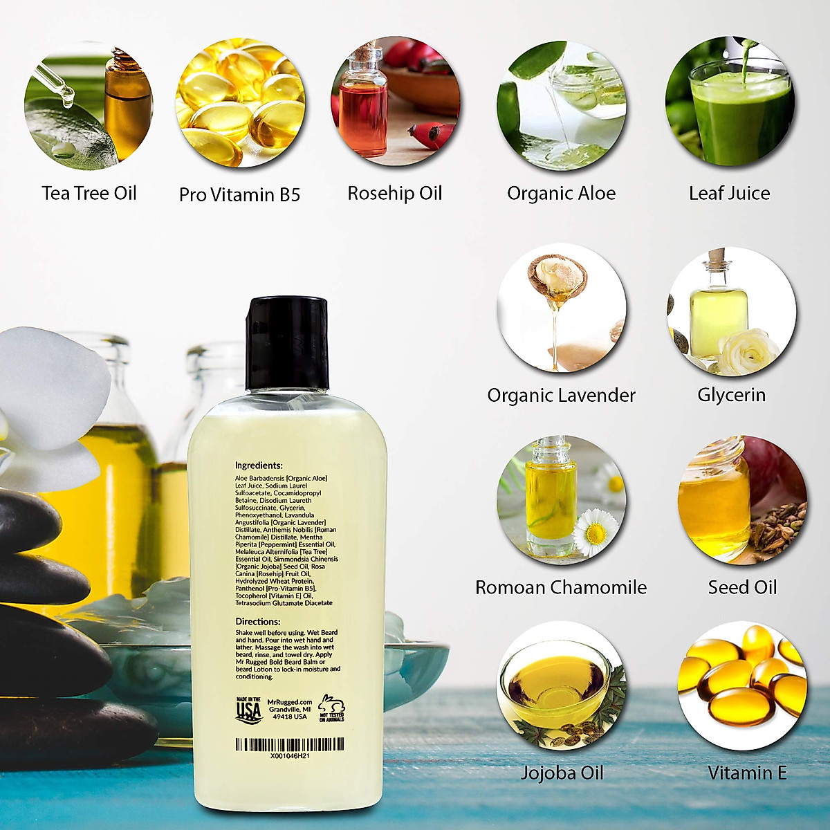 Mr Rugged Beard Wash and Conditioner for Men – (Peppermint 2-in-1, 4oz Bottle) Natural Beard Shampoo for Soft Beard – Strengthen and Improve Facial Hair Growth