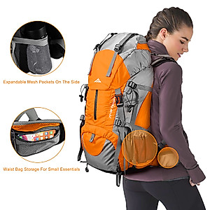 Loowoko 50L Hiking Backpack, Waterproof Camping Essentials Bag with Rain Cover, 45+5 Liter Lightweight Backpacking Back Pack