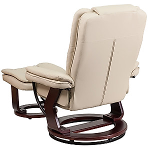 Flash Furniture Bali Contemporary Multi-Position LeatherSoft Recliner Chair with Ottoman, 360-Degree Swivel Recliner Chair/Ottoman Set, Beige