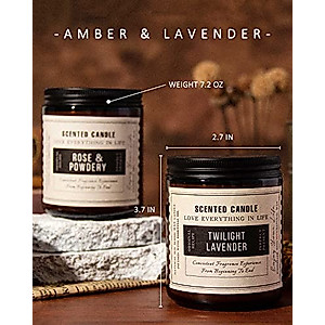 14.4oz Candles for Home Scented, Amber Candle and Lavender Candle, 100 Hours Long Lasting Soy Wax Scented Candles Gift Set for Women, Birthday Gift, Christmas Gfits