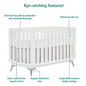 Dream On Me Ultra Modern 4-in-1 Convertible Crib in White, Greenguard Gold Certified, 3 Mattress Height Settings, Fixed Stationary Side Rails, Wooden Furniture