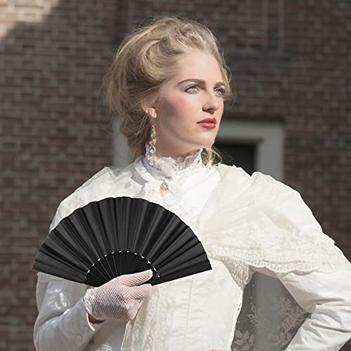 Minelife 4 Pieces Black Handheld Folding Fan, Decoration Fold Hand Fan Nylon Cloth Chinese Fan for Party Favors, Dancing, DIY Decoration