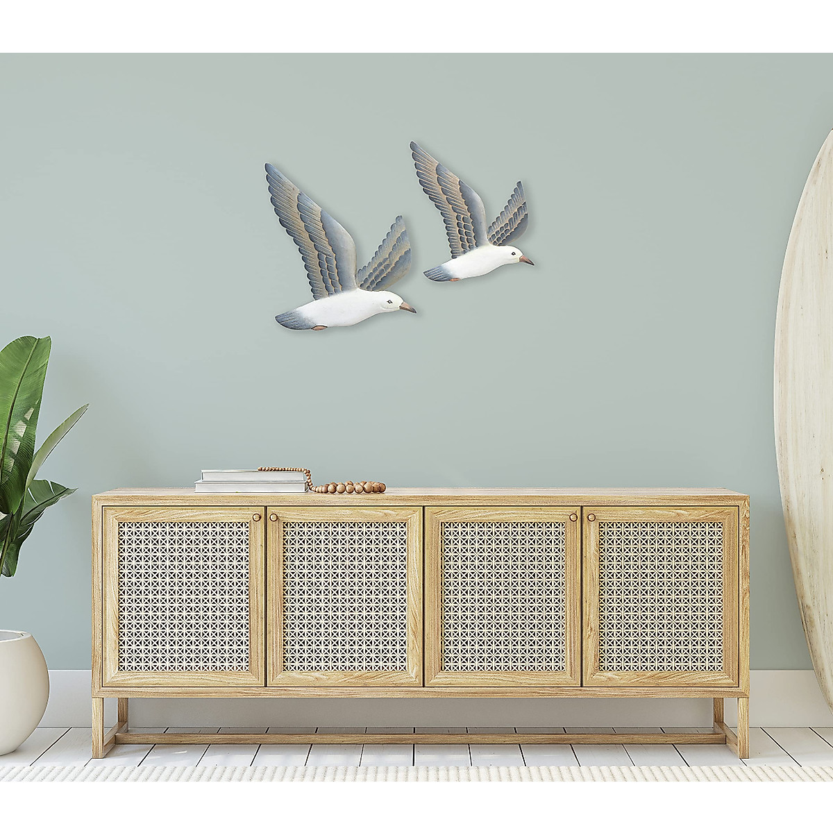 T.I. Design Hand-carved Wood Flying Seagull Wall Décor Set of 2 | Coastal Nautical Rustic Beach Wall Art 2 Pieces