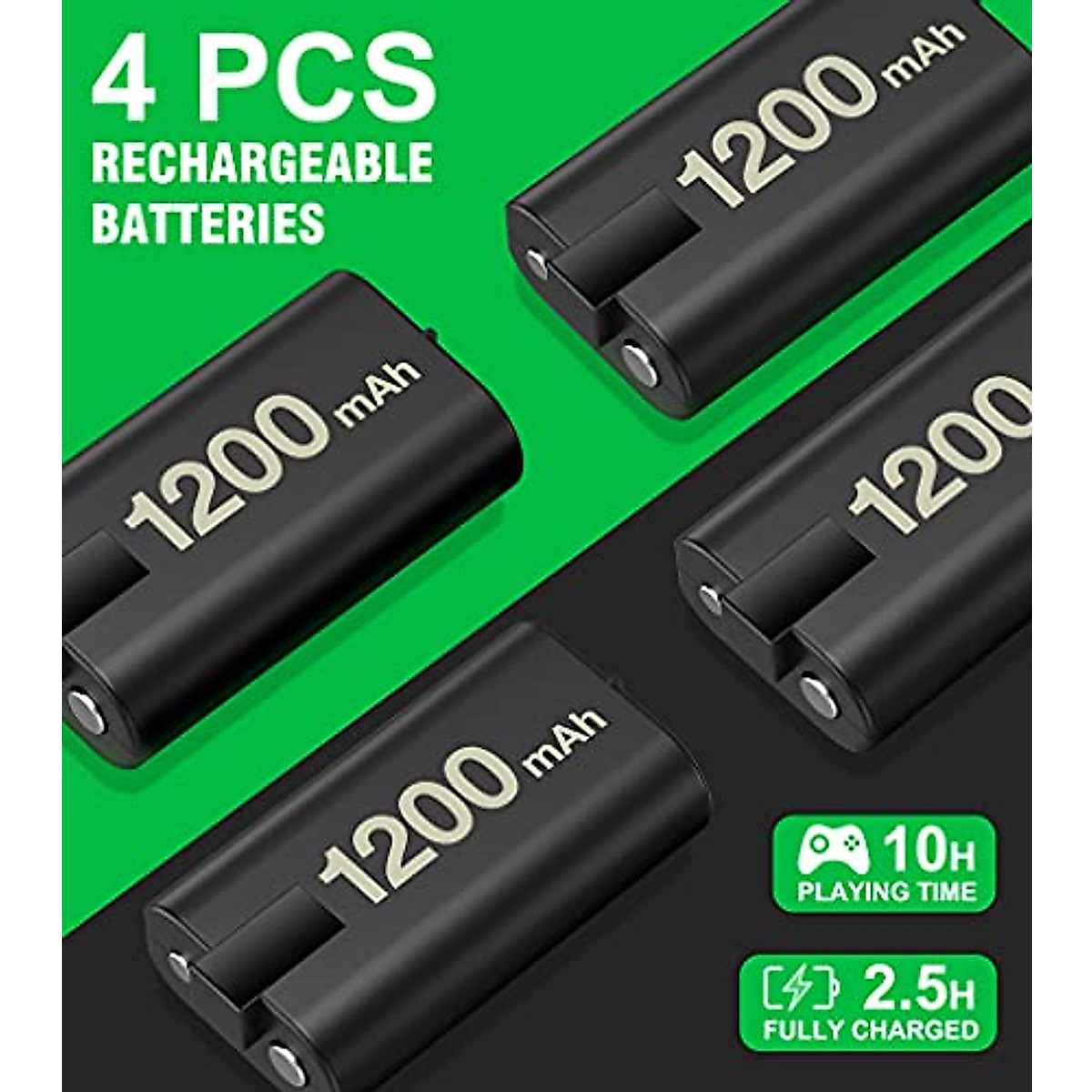 Charger for Xbox One Controller Battery Pack with 4 x 1200mAh USB Rechargeable Xbox One Battery Charger Station for Xbox Series X|S, Xbox One S/One X/One Elite Controllers-Accessories Kit for Xbox One