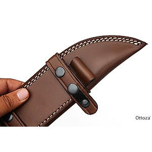 Ottoza Handmade XL Leather Knife Sheath RIGHT HAND Tracker Knife Sheath - Bushcraft Knife Sheath - Hunting Knife Sheath - Survival Knife Sheath Horizontal Carry Dark Brown TOP GRAIN LEATHER No:124