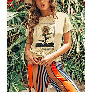 Anbech Women Sunflower Just Ray of The Sunshine Shirt Cute Graphic Summer Tops for Teens (S, Cream)