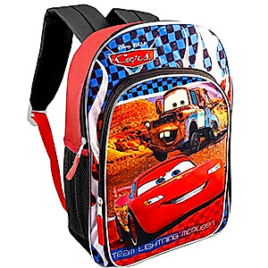 Walt Disney Studio Disney Cars Backpack School Set for Boys Kids ~ Bundle with Deluxe 16 Inch Cars Lightning McQueen School Bag, 350+ Stickers, and More (Disney Cars School Supplies)