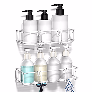 TONLEA Shower Shelves for Inside Shower,2 Pack Shower Caddy Suction Cup,Adhesive Shower Caddy with Large Capacity,Bathroom Shower Organizer Durable,Shower Storage Rack Basket Organization(White)