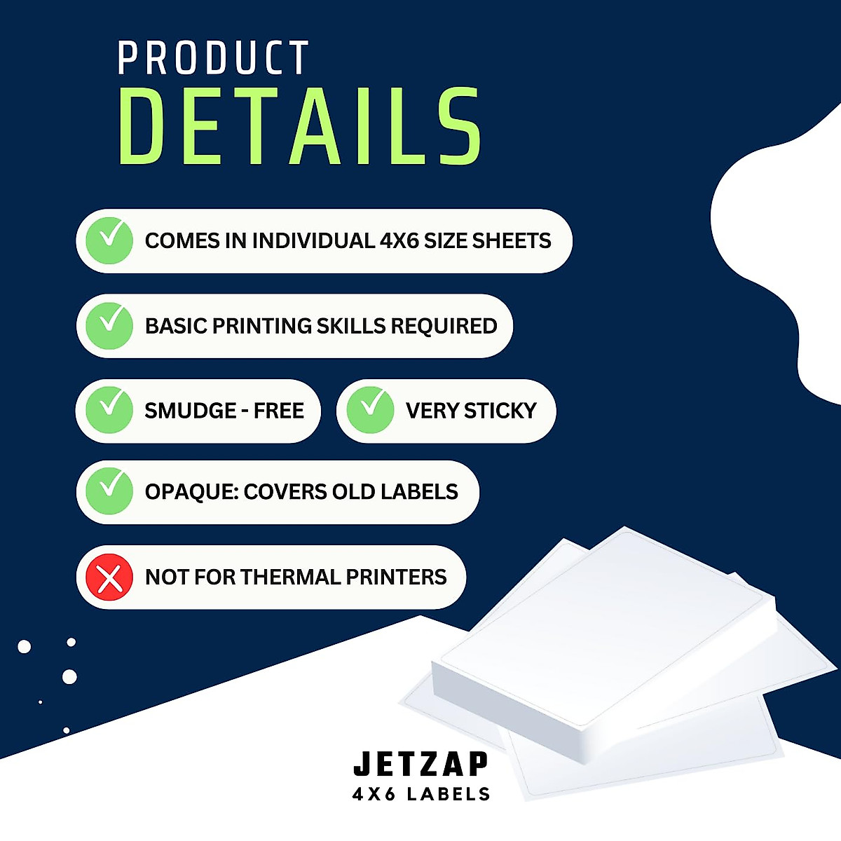 JETZAP Pre-Cut 4x6 Shipping Labels for Inkjet and Laser Printers - Just Load & Print - USPS UPS FedEx Multi-Purpose Adhesive Sticker Matte Opaque Smudge-Free Jam-Free Home Printer Compatible 120 Pack