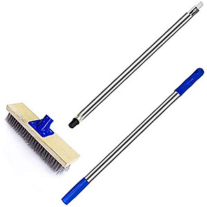YCUTE Deck Brush, Stainless Steel Wire with Long Handle 43", Perfect for Algae, Tough Stains on Concrete, Swimming Pool, Walkways and Patio