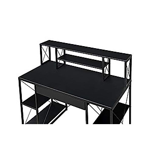 Desktop Computer Desk with Storage Shelves - 47'' Modern Office Computer Desk, Studying Writing Table Workstation for Home Office (Black)
