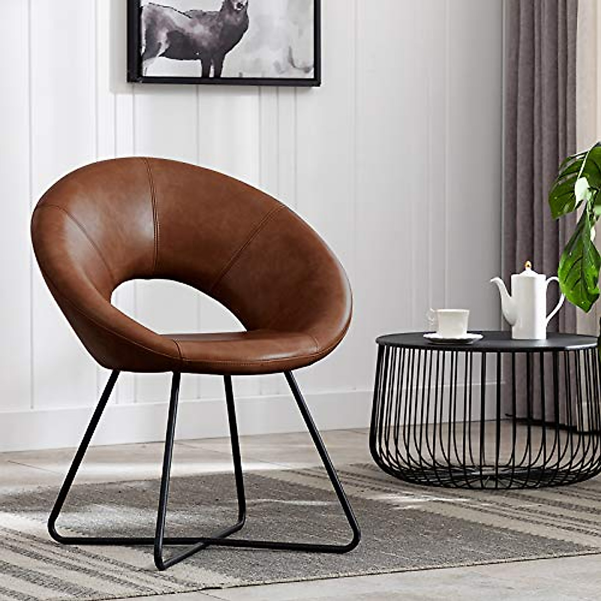 Duhome Modern PU Leather Accent Chairs Dining Chairs Arm Chair for Living Room Furniture Mid-Century Leisure Lounge Chairs with Black Metal Legs Industrial 1 PCS Yellowish-Brown